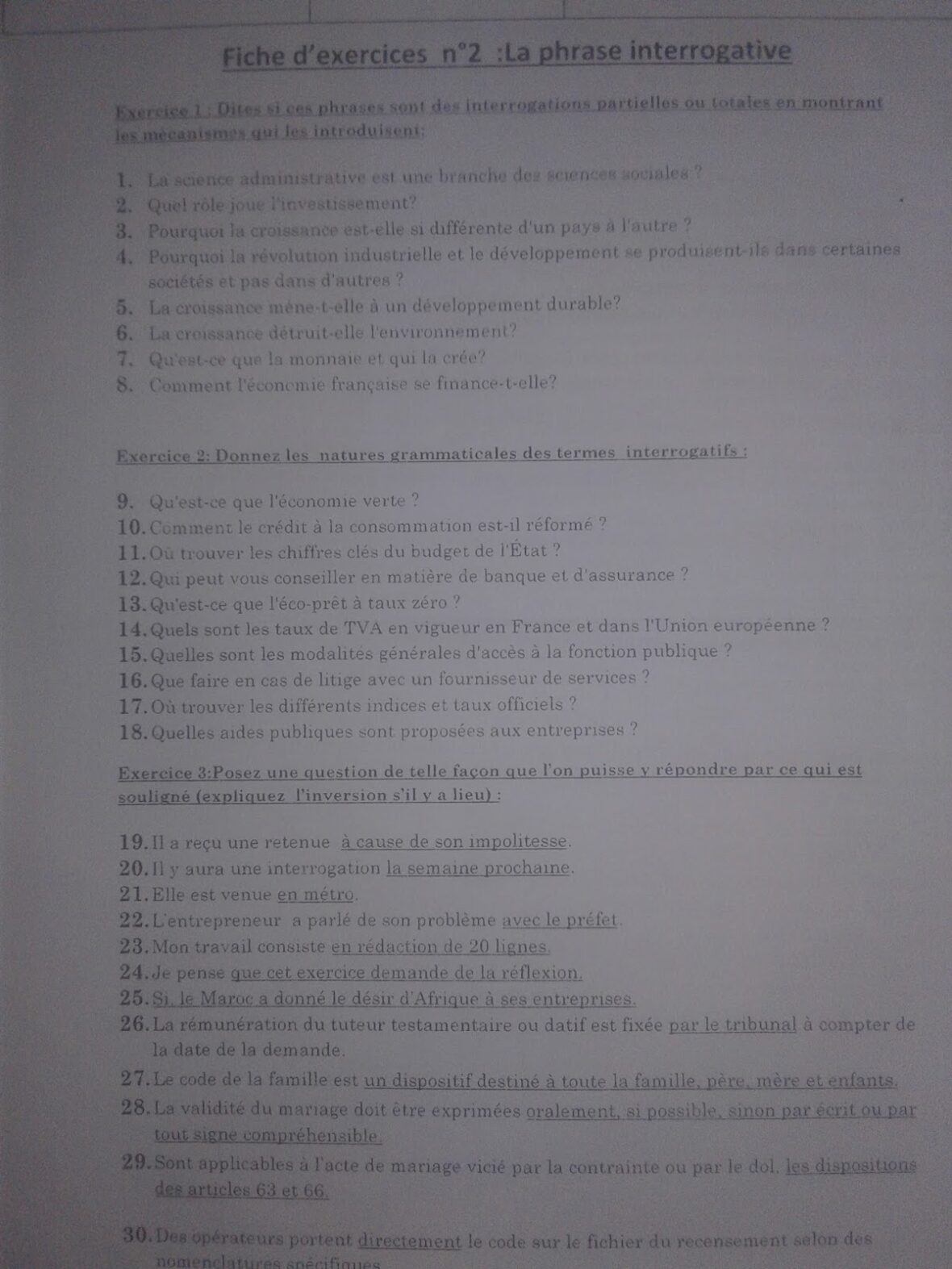 Exercices de langues : la phrase interrogative • Eco-Gest